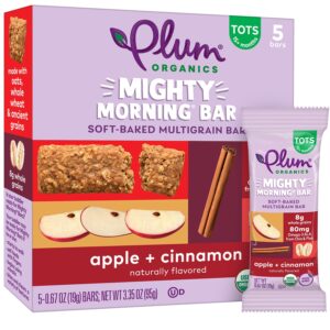 plum organics mighty morning bars - apple and cinnamon - 0.67 oz bars (pack of 5) - organic toddler food multigrain snack bars