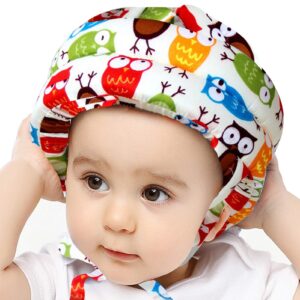 iulonee baby infant toddler helmet no bump safety head cushion bumper bonnet adjustable protective cap child safety headguard hat for running walking crawling safety helmet for kid (beige owl)