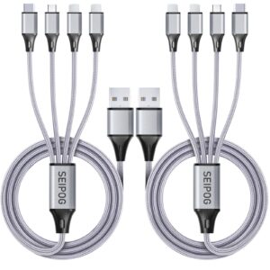 seipog 4 in1 multi charger cable nylon braided, 3a 4ft universal chargers for all devices with type-c/micro usb port, usb charging cable for all cell phones and more (silver, 2pack)