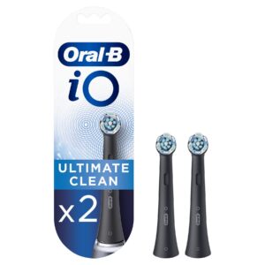 oral-b io ultimate clean electric toothbrush head, twisted & angled bristles for deeper plaque removal, pack of 2 toothbrush heads, black