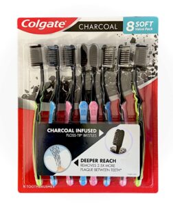 colgate charcoal infused floss-tip slim soft toothbrush (8 pk.)