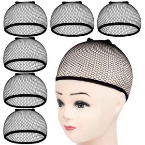 morgles 6pcs wig cap non slip, black mesh net wig caps for women men, kids, weaving hair net close end fishnet