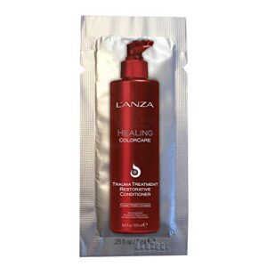 l'anza healing colorcare trauma treatment restorative conditioner sample size, refreshes, repairs, and smooths bleach damaged hair while extending color longevity (0.25 fl oz)