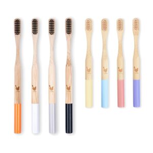 native birds bamboo toothbrush combo: 4 adult + 4 kids toothbrushes with soft bristles, set of 8 eco friendly toothbrushes, bpa free