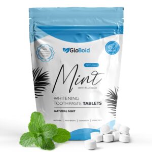 globoid toothpaste tablets with fluoride, plastic free toothpaste bits, eco friendly & zero waste toothpaste tabs, toothpaste bites perfect for travel - 1 month supply