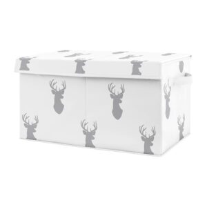 sweet jojo designs grey deer boy small fabric toy bin storage box chest for baby nursery or kids room - gray and white woodland forest animal stag antler