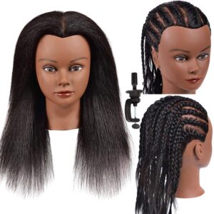 mankainhead 100% real hair mannequin head,training manikin cosmetology doll head,hairdresser girls practice braiding hairstyling with clamp holder(14inch,black)