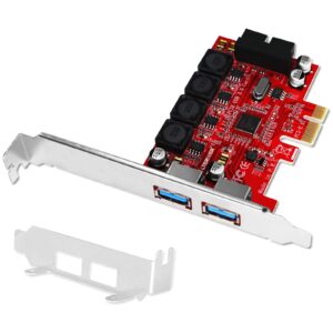 lteriver pcie to 1x 19pin usb 3.0 header and 2x usb-a ports, pcie usb 3.0 5gbps expansion card for windows 11, 10, 8.1, 7, xp (32/64), built smart power control technology (pce-in2ex2)