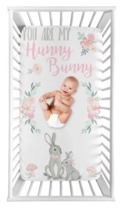 sweet jojo designs woodland bunny floral girl fitted crib sheet baby or toddler bed nursery photo op - blush pink and grey boho watercolor rose flower forest