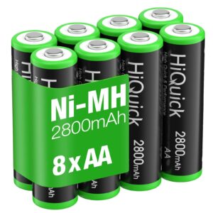 hiquick 2800mah aa rechargeable batteries high capacity performance, per-charged 1.2v aa batteries pack of 8