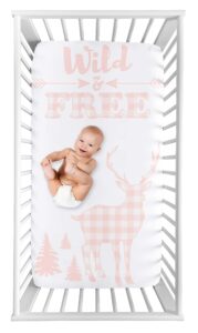 sweet jojo designs pink woodland deer girl fitted crib sheet baby or toddler bed nursery photo op - blush and white buffalo plaid check shabby chic rustic country farmhouse