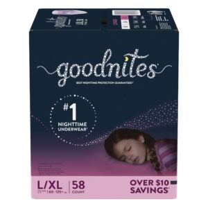 goodnites goodnites bedwetting underwear for girls, l/xl, 58 ct, size 5.5-girl, 58 count