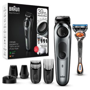 braun bt 7240,braun beard trimmer for men bt7240, cordless & rechargeable hair clipper, detail trimmer, mini foil shaver with gillette proglide razor, black/silver metal, black/silver metal,