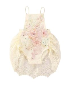 easisim newborn infant baby girl clothes lace embroidery halter backless romper jumpsuit bodysuit outfits (beige,12-18 months)