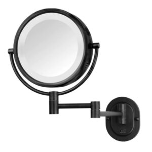 jerdon wall-mounted black makeup mirror with led lighting - 5x-1x magnification & 14” extension - direct wire - model hl65bkd