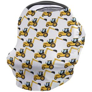 baby car seat covers construction truck, nursing cover breastfeeding scarf/shawl, infant carseat canopy, stretchy soft breathable cover ups, excavator cartoon yellow children's kids machinery