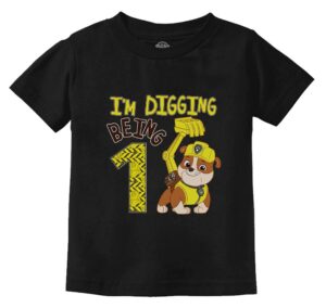 paw patrol rubble digging 1st birthday shirt 1 year old boy infant kids t-shirt 18m black