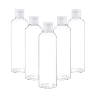 trendbox 8oz/250ml clear bottles with flip cap lid bpa-free travel containers for shampoos,lotions and massage oils - 5 pack