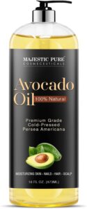 majestic pure avocado oil - 100% pure and natural, cold-pressed, for skin care, massage, hair care, and carrier oil to dilute essential oils, 16 fl oz