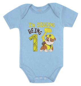 paw patrol rubble 1st birthday outfit boy i'm digging being 1 baby bodysuit 18m (12-18m) aqua