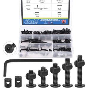 glarks 120pcs m6x15/20/25/30/35mm black hex socket cap bolt screws and barrel nut assortment kit with a allen wrench for crib baby bed cots furniture