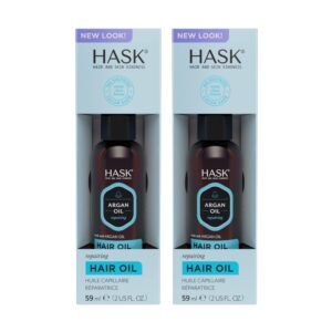 hask argan repairing hair oil for shine and frizz control for all hair types, color safe, gluten free, sulfate free, paraben free - 2 hair oils