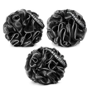 amazerbath loofah sponge, shower loofah for men and women - body scrubber loofa set of 3 classic black & white edge, bath sponge 60g/pcs