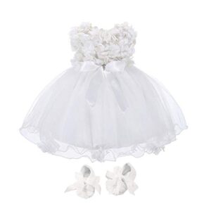 bow dream baby flower girl dress with shoes applique birthday princess party white 0-3 months