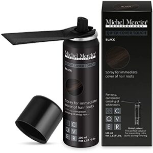 michel mercier hair root touch up spray | no-mess instant hair dye with unique applicator | natural looking hair color (black)