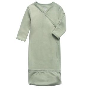 o2 baby baby organic cotton kimono gown with mitten cuffs and fold-over pouch, unisex long sleeve infant sleeper sleeping bag(0-3months, desert sage)