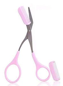 eyebrow trimmer scissors with mini comb,ladies men's auxiliary eyebrow comb scissors,perfect eyebrow trimming tool for better control of length,prune of eyebrows shaping at home makeup tools.