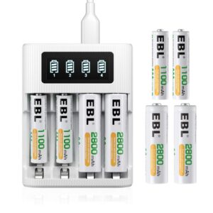 ebl aa aaa rechargeable battery 8 counts with battery charger - lcd smart charger with 1.2v aa rechargeable battery (4pcs) and aaa batteries (4pcs)