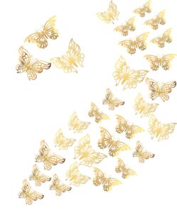 48pcs gold butterflies for wall decor, 3d butterflies for girl bedroom, butterfly decal for wall decoration, fancy golden butterflies sticker for nursery decor