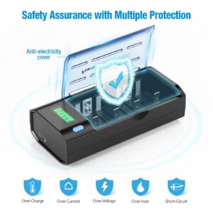 powxs smart aa aaa c d 9v battery charger, 1000ma fast charge, usb or type-c input, independent charge with discharge function(includes a free charger cable)