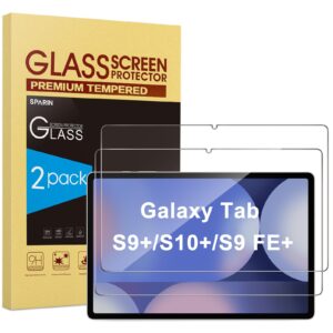 sparin screen protector for galaxy tab s10 plus/s9 plus/s9 fe plus/s7 fe 5g/s8 plus 12.4'', 2 pack tempered glass for samsung galaxy tablet s10+/s9 plus/s7 fe