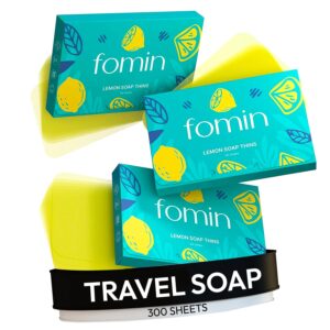 fomin - antibacterial paper soap sheets for hand washing - (300 sheets) lemon portable travel soap sheets, dissolvable camping mini soap, portable hand soap sheets