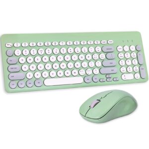 arcwares wireless keyboard and mouse combo, sweet green cute keyboard, 2.4g usb ergonomic full-sized mute keyboard for computer, laptop, pc desktops, mac