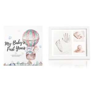 newborn baby keepsake set bundle - baby first 5 years memory book & baby handprint footprint keepsake photo frame - baby nursery art kit and journal for baby boys & girls