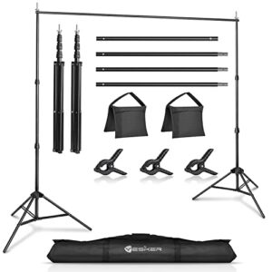 yesker photo video studio 10ft adjustable backdrop stand, background support system kit with carry bag for photography studio parties wedding