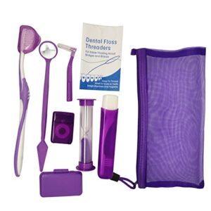 net bag portable orthodontic care kit orthodontic toothbrush kit for orthodontic patient for braces travel oral care kit dental travel kit interdental brush dental wax dental floss (8 pcs/pack)-purple