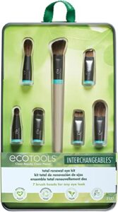 ecotools interchangeables total renewal eye makeup brush kit, customizable makeup brushes for eyeshadow, travel-friendly kit, eco-friendly synthetic bristles, cruelty free & vegan, 9 piece set