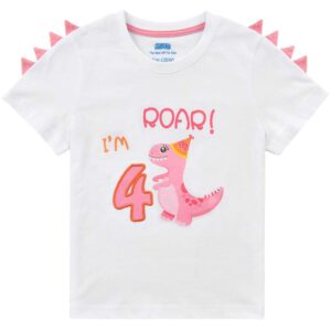 amztm 4th birthday girl t-shirt dinosaur themed b-day party tee gift for toddler (us, age, 4 years, white)