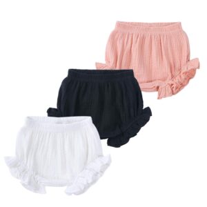 zfttzymx 3-pack baby girls ruffle bloomer shorts toddler cute cotton linen panty diaper covers 18-24 months