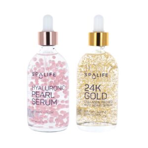 spa life face serum: 24k gold collagen serum, hydrating hyaluronic acid serum 100 ml (3.7 oz) - for supple skin, radiance boosting, firming & hydrating (2 pack)