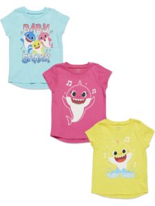 pinkfong baby shark toddler girls 3 pack t-shirts pink/yellow/blue 3t