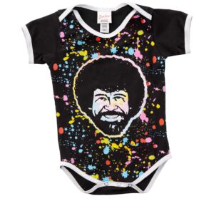 calhoun officially licensed bob ross splatter print baby onesie (0-6 months)