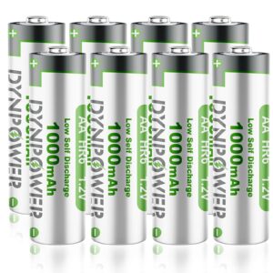 dynpower nimh aa 1000mah rechargeable batteries 1.2v,pre-charged double a for outdoor solar lights garden light string lights, (pack of 8)