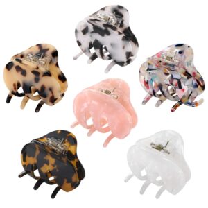 hair claw clips for women girls, funtopia 6 pack 2.2 inch tortoise barrettes acrylic hair jaw clips clamp celluloid leopard print hair clips for thin hair (medium size, assorted color)