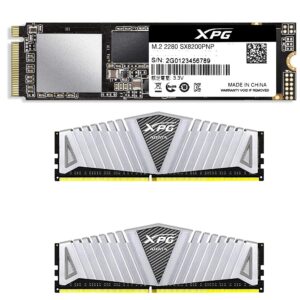 xpg sx8200 pro 1tb m.2 pcie 2280 nvme 3x4 ssd with z1 ddr4 3200mhz 2x8gb cl16 desktop memory silver bundle