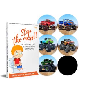 potty training seat magic sticker |monster truck toddler potty training toilet color changing sticker | 5pack toilet targets with free potty ebook | use with or without potty chart or potty watch